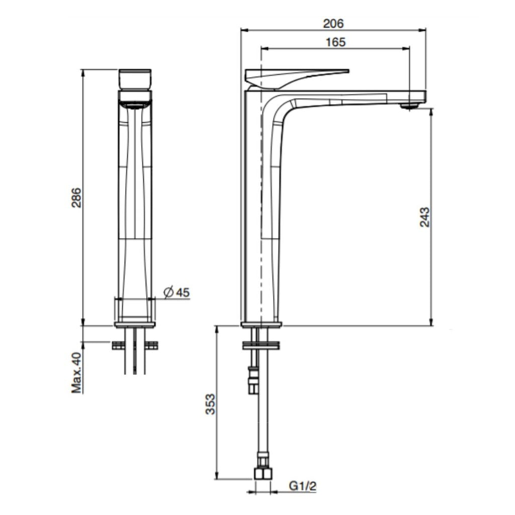 Zeta Basin Mixer 288mm - Matt Black | Elite Bathware