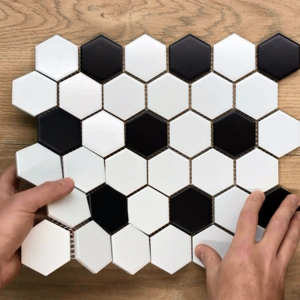 Retro Hex Mosaic | Black & White Ceramic Tile | Elite